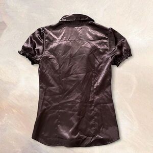 Fred David | Tops | Fred David Satin Brown Ruffle Blouse | Poshmark